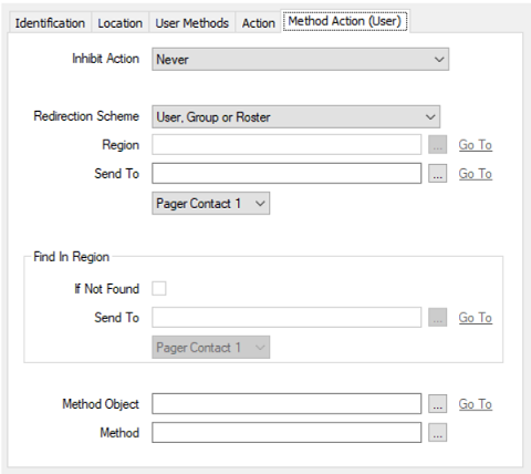 Alarm Redirection Guide - Define the Method Action (User) Details (Configure a Redirection Action)